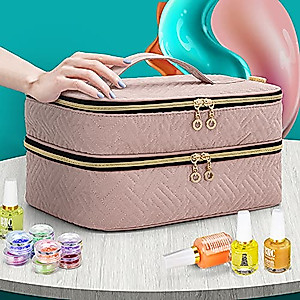 BAFASO Nail Polish Organizer Holds 40 Bottles (15ml - 0.5 fl.oz), Nail Polish Case with Manicure Tools Storage Sections (Patented Design), Pale Rose