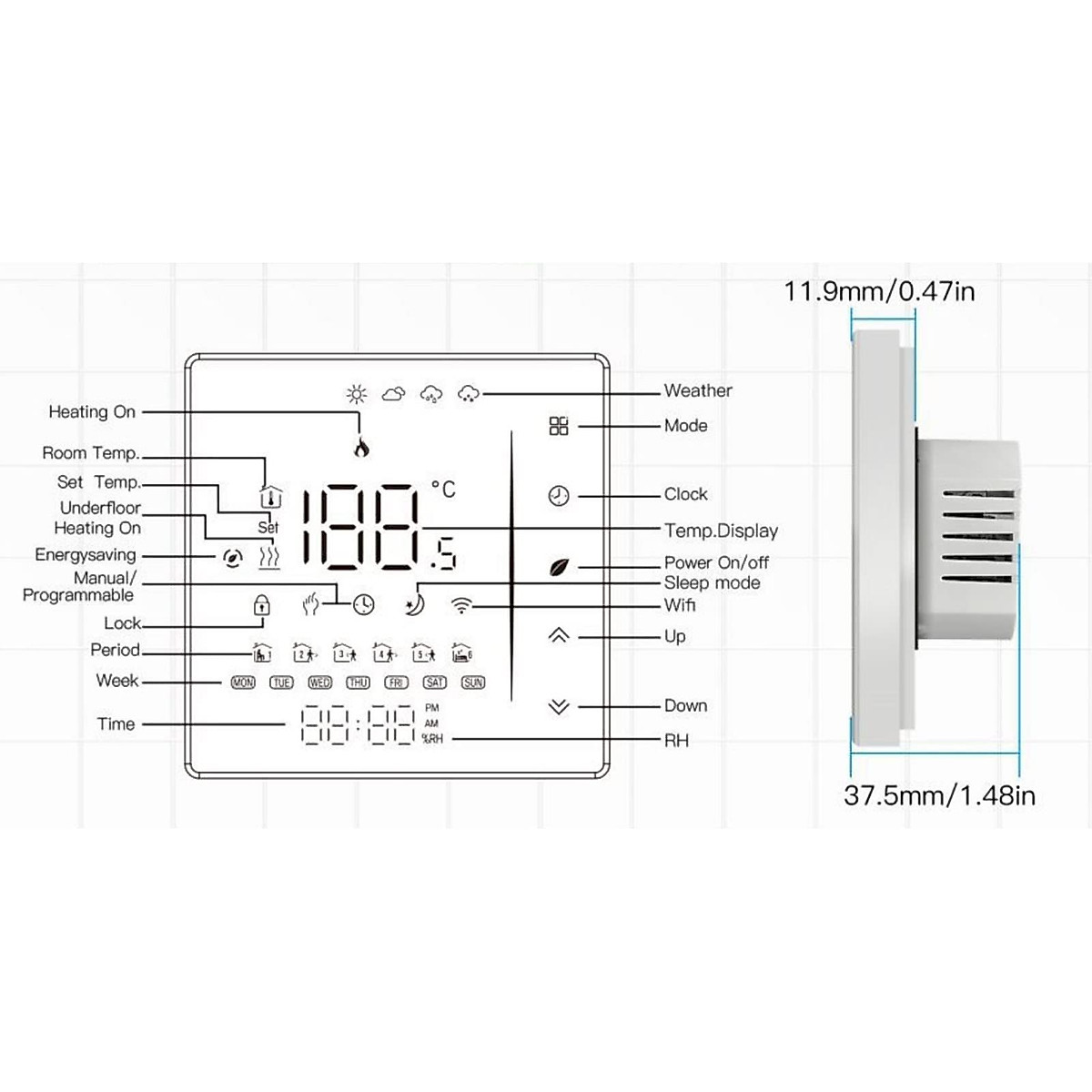 Household Smart Thermostat Programmable App Voice Control Electric Intelligent Floor Heating Temperature Controller for ZigBee AC 95‑240V White