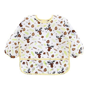 PandaEar 3 Pack Long Sleeve Bibs| Waterproof Full Bib with Sleeves for Babies Infant Toddler 6-24 Months| Mess Proof Baby Smock for Eating| Baby Apron for Feeding