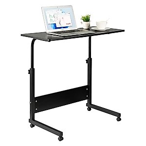 Hadulcet Mobile Side Table, Mobile Laptop Desk Cart, Adjustable Over Bed Table with Wheels for Sofa, Couch Desk for Sofa Laptop Coffee Snack, 31.5 x 15.7 in, Black