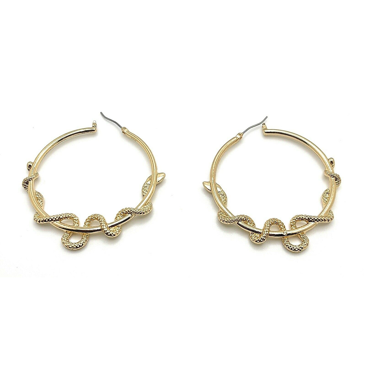 Betsey Johnson Golden Textured Slithering Garden Snake Hoop Earrings NWT Great Gift Idea