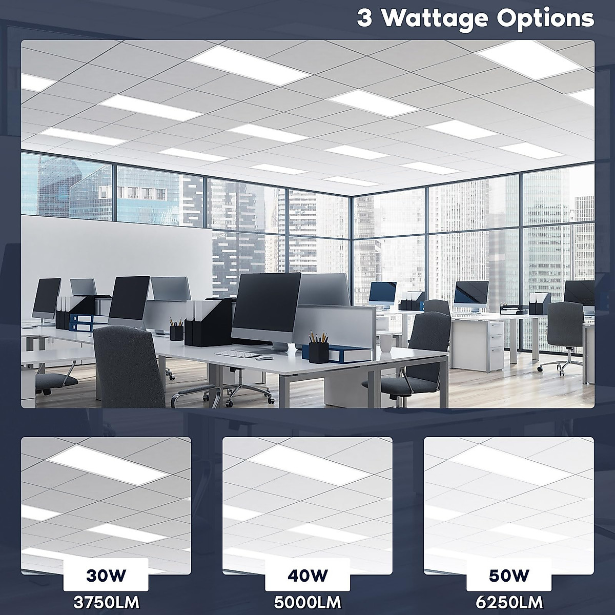 LUXRITE 8-Pack 2x4 FT LED Flat Panel Lights, 3CCT Selectable 3500K 4000K 5000K, 30W 40W 50W Tunable, Up to 6250LM, 0-10V Dimmable, Drop Ceiling Lights, 120-277V, IC Rated, DLC, ETL - Office Lighting