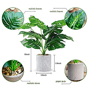 WUKOKU 2pcs Fake Plants 16" Faux Plants Artificial Potted Plants Indoor for Home Office Farmhouse Kitchen Bathroom Table Shelf Decor