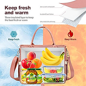 Lunch Bags for Women - Pink, Designer Insulated Lunch Tote Bag With Adjustable Shoulder Strap, Leakproof Water-resistant Lunch Box for Adult Work Picnic School