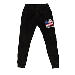 Koyotee Men's USA Flag Wrestling F100 Black Fleece Jogger Sweatpants Large