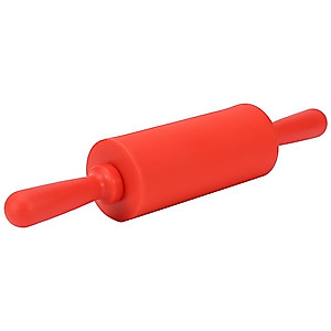 Non-Stick Silicone Rolling Pin Dough Rollers for Baking and Rolling Dough with Wooden Handle for Home Kitchen Children Cake 9 Inch(Red)