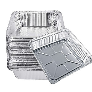 TBUY ROSE Aluminum Trays with Lids 9x9 for Serving Food Turkey Catering Disposable Aluminum Foil Pans for Baking Cakes, Bread, Meatloaf, Lasagna, 30 Pack Sliver 9x9x2
