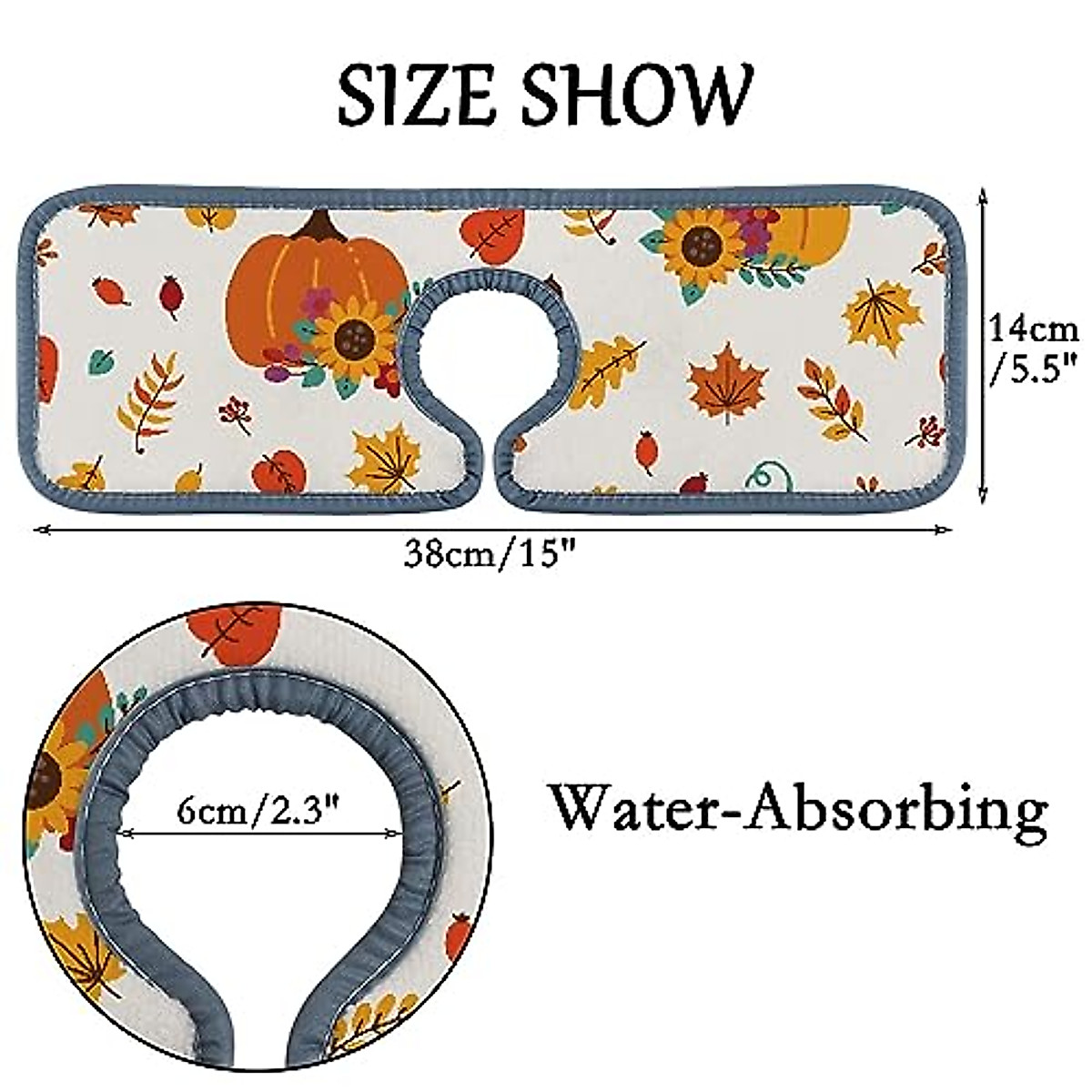 Kitchen Faucet Mat Splash Guard 3 Pieces Autumn Orange Pumpkins Sunflowers Absorbent Faucet Sink for Bathroom Counter,Faucet Counter Water Stains Preventer Drip Catcher