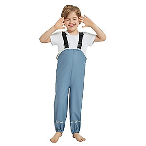 Kids Waterproof Rain Pants Dirty Proof Suspender Trousers for Boys and Girls Pale Blue M (for 3-4T)