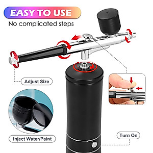 Airbrush Kit with Compressor, Air Brush Gun Rechargeable Portable High Pressure Air Brushes with 0.3mm Nozzle and Cleaning Brush Set for Painting, Tattoos, Nail, Makeup, Art, Cake Decorating (Black)