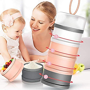 Kaptin Formula Dispenser,Non-Spill Portable Stackable Baby Milk Powder Dispenser,Snack Storage Container,BPA Free,4 Feeds (Pink)