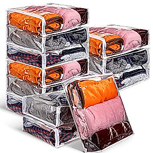 12 Pcs Clear Vinyl Zippered Storage Bags 15.8 x 13.8 x 4 Inch Sweater Storage Bags Plastic with Zipper Moth Proof Bed Sheet Organizer for Blankets Clothes Closet Sweater Quilt Pillow