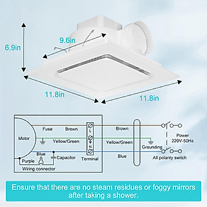 Orsong Bathroom Fan Ceiling Mount Exhaust Ventilation.130 CFM 1.0 Sones 4 Inches Duct Bathroom Exhaust Fan,Very Quiet Ventilation and Exhaust Fan (10 in(Hole Size))，White