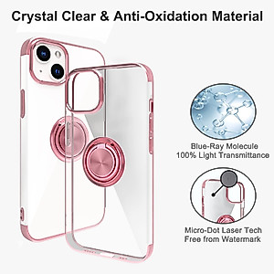 Tnarru for iPhone 15 Case Clear with Stand [360° Rotatable Magnetic Ring Holder Kickstand] Soft TPU Bumper Glitter Electroplated Shockproof Thin Slim Phone Case for iPhone 15, Pink
