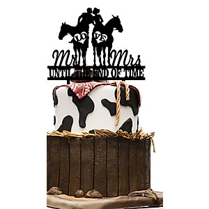 Yuezoloz Funny Cowboy Wedding Cake Topper - Cowboy Groom and Bride Riding Side by Side Kiss Each Other - Horse Riding Couple Cake Topper, Farmer Couple Cake Topper, Rustic Horse Wedding Cake Topper