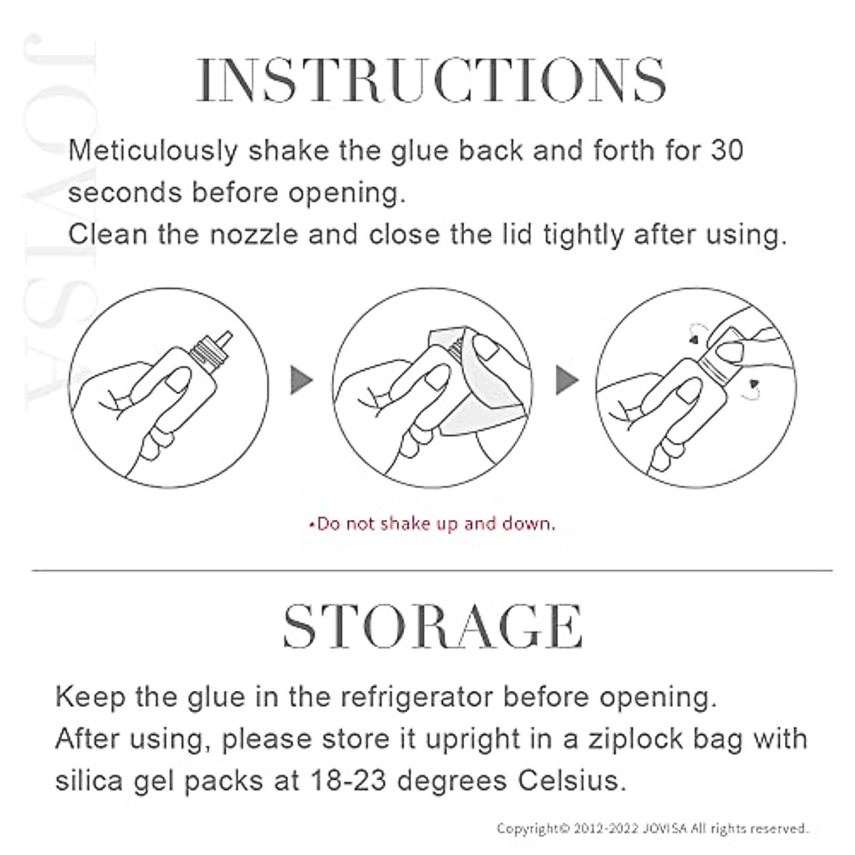 JOVISA W01 Eyelash Extension Glue 0.5 Second Drying Time 6-8 Weeks Long Retention 30~70% RH Ideal Humidity Professional Use Only 5ml