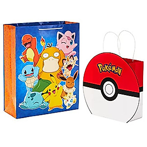 Hallmark Pokémon Gift Bag Bundle (9" Medium PokéBall and 15" Extra Large Pikachu) for Kids, Birthdays, Christmas, Valentine's Day, Halloween