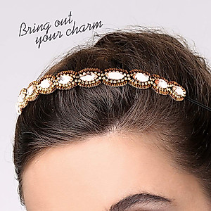 Teenitor 5Pcs Headbands for Women Rhinestone Beaded Headband, Head Bands for Women's Hair Fashionable Handmade Crystal Beaded Elastic hairbands Lady Women Girls Hair Jewelry Accessories, 20-26.8"
