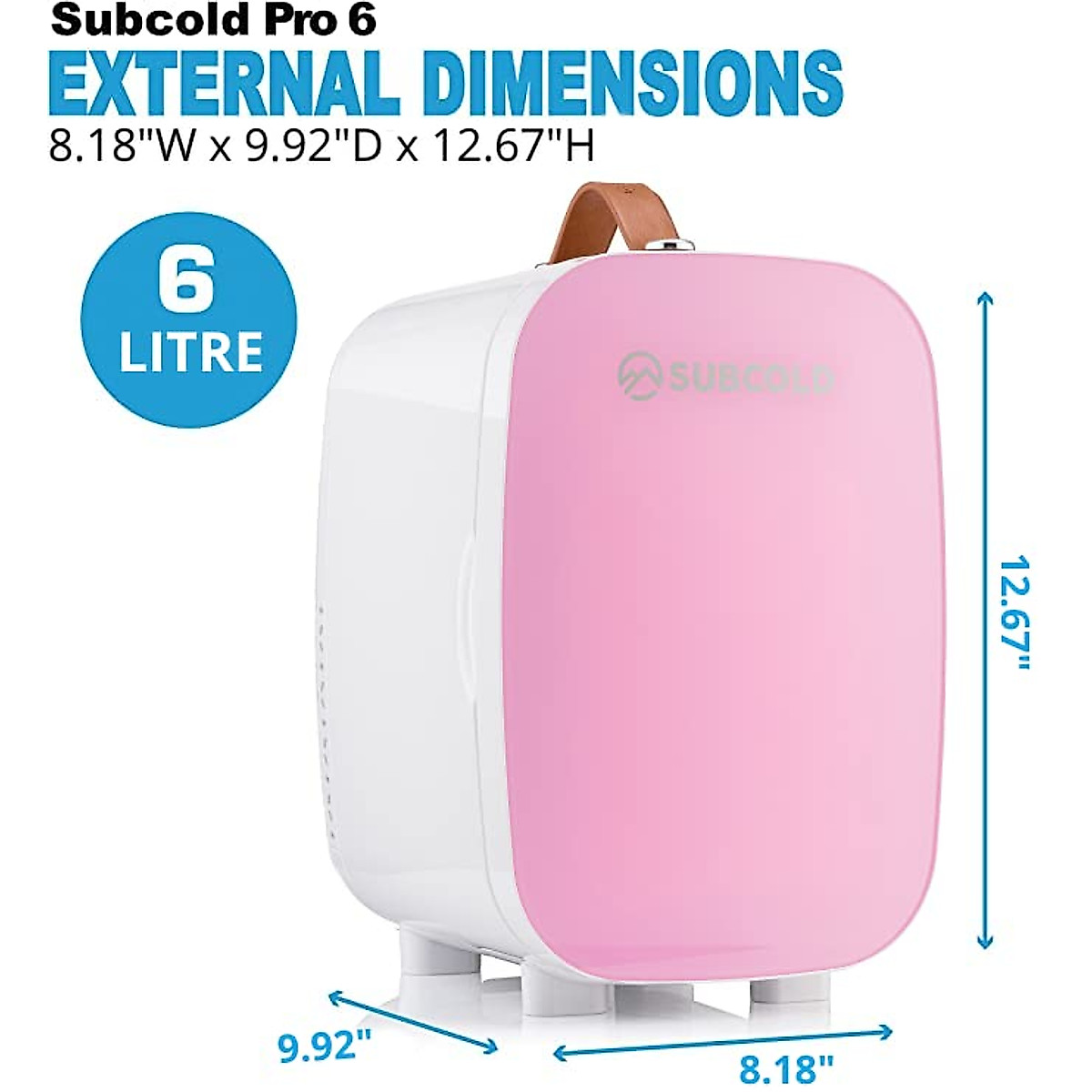 Subcold Pro6 Luxury Mini Fridge Cooler 6 Litre / 8 Cans AC & Exclusive USB Power Option Small Portable Fridge For The Office, Bedroom, Car, Skincare & Cosmetics Pink