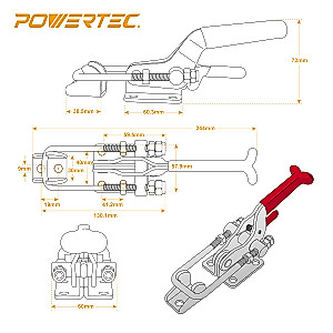 POWERTEC 2PK Toggle Clamp, 2000 lbs Holding Capacity, 40341 Self-Lock U-Bolt Adjustable Latch w/Antislip Hand Grip for Woodworking Jigs & Fixtures, Smoker, Tire Carrier, Tool Box, Cabinet (20340)