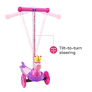 Peppa Pig Kick Scooter for Kids, Self-Balancing 3 Wheeled Light Up Scooter with Extra Wide Anti-Slip Deck, Rear Brake, Lean to Steer, Lightweight Design, for Kids 3 and up, 75 LB Limit