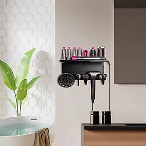 Kainasch Hair Dryer Holder for Dyson Airwrap, Magnetic Bracket Stand Storage Curling Iron Accessories Wall Mount Organizer with Screw/Adhesive, Non-Slip for Dyson Diffuser, Nozzle