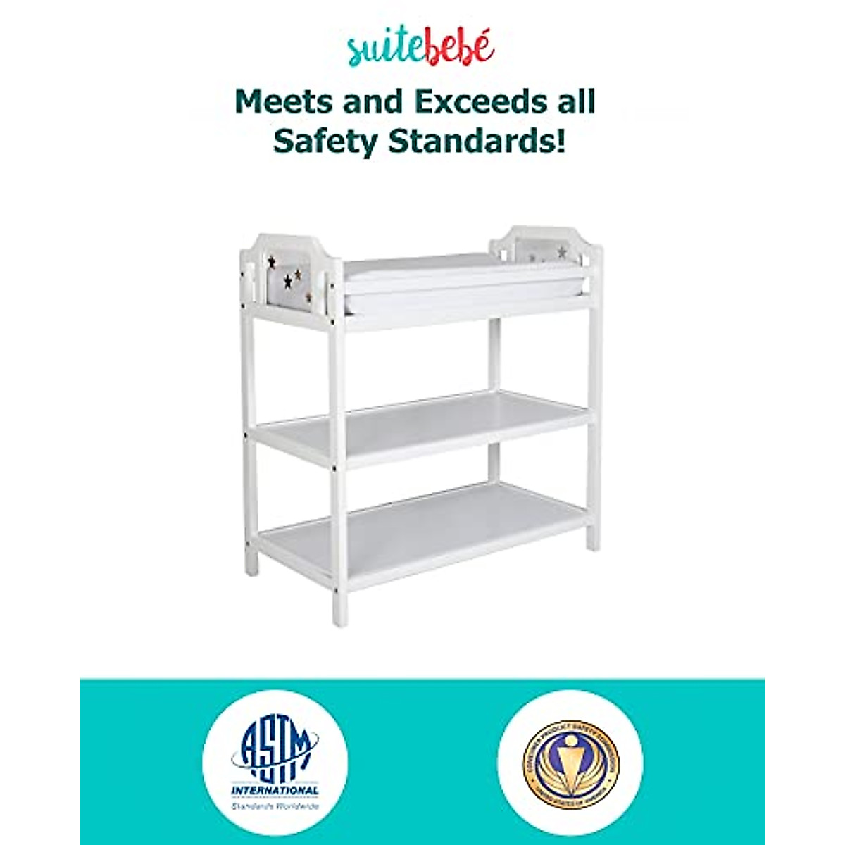 Suite Bebe Celeste Changing Table Safety Rail Included, White