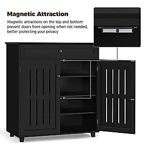 Yaheetech Shoe Cabinet Bathroom Storage Cabinet with 1 Drawer & Adjustable Shelf, Shoe Rack Pinter Stand for Home Office, Black