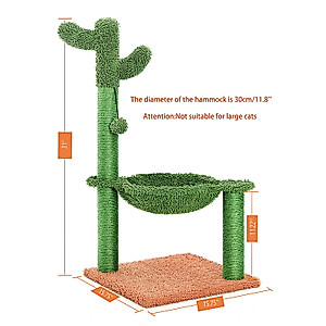 Catinsider 31" Cactus Cat Tree with Hammock and Full Wrapped Sisal Scratching Post for Small Cats Only Brown Medium