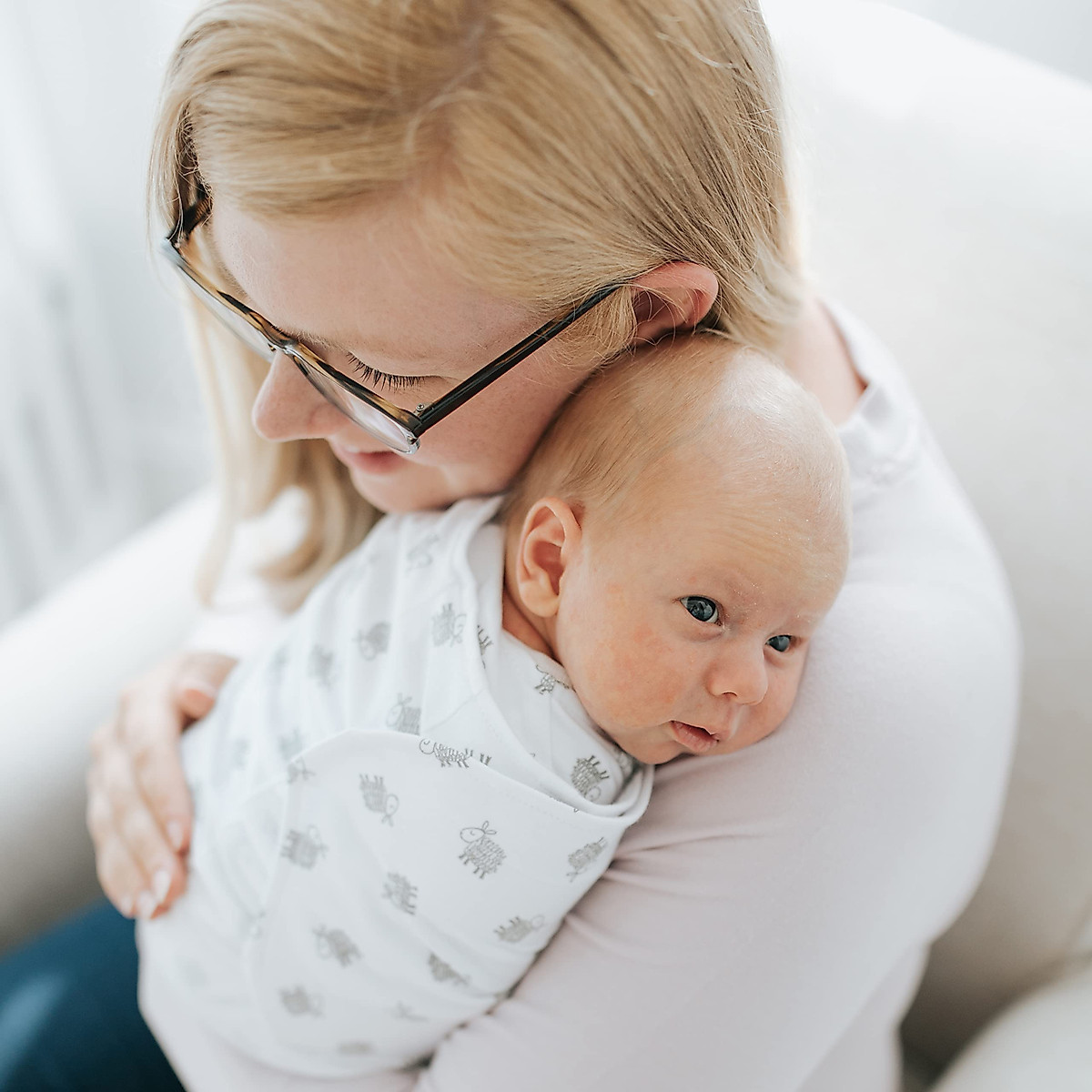 HALO 100% Cotton Sleepsack Swaddle, 3-Way Adjustable Wearable Blanket, TOG 1.5, Lamb Scribble White, Small, 3-6 Months