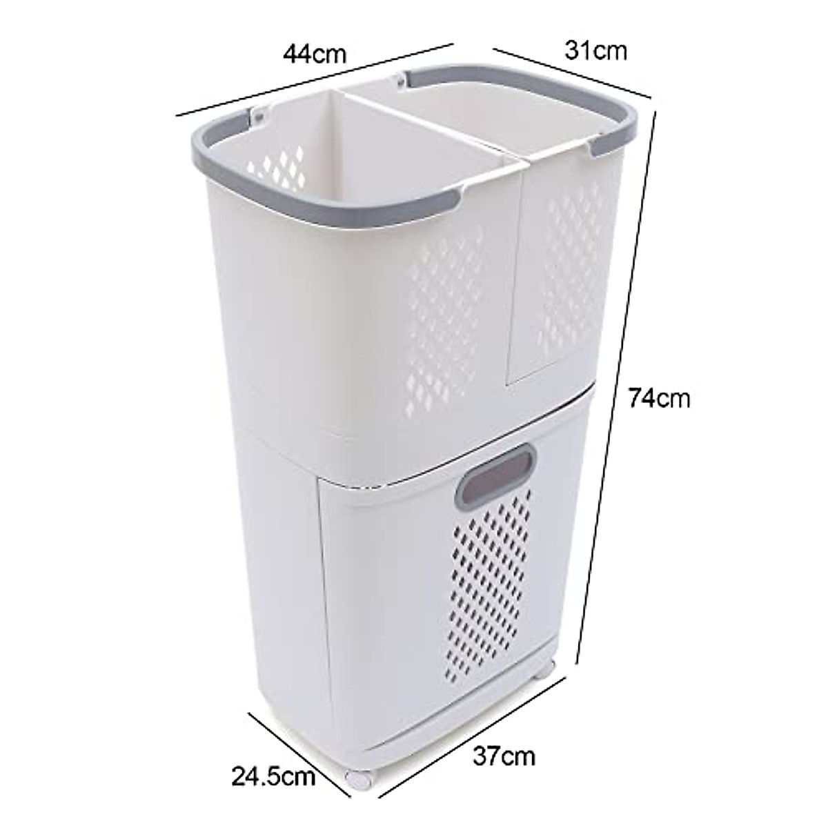 Movable Household Double Laundry Basket Bathroom Clothes Storage Basket with Wheels and Handles Washing Cloths Storage Hamper for Bedroom, Laundry Room, Bathroom