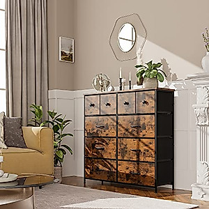 Nicehill Dresser for Bedroom with 10 Drawers, Storage Drawer Organizer, Tall Chest of Drawers for Closet, Living Room, Hallway, Entryway, Fabric Drawers (Rustic Brown)