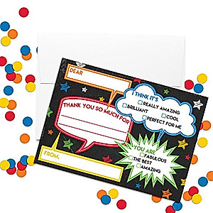 Chalkboard Speech Bubble Birthday Thank You Notes for Kids, Ten 4" x 5.5" Fill In The Blank Cards with 10 White Envelopes by AmandaCreation…