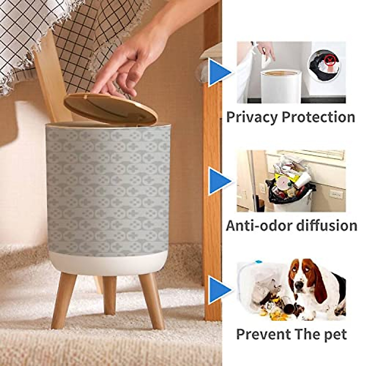 QOR88NJOG Trash Can with Lid Joystick Seamless Gamepad Video Game Controller Texture Wood Small Garbage Bin Waste Bin for Kitchen Bathroom Bedroom Press Cover Wastebasket 7L/1.8 Gallon