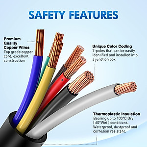 Nilight 7 Way Trailer Plug Y Pigtail Splitter Double Brasse 7 Pin Female to Dual Male Trailer Plug Round Blade Connector for Connecting Slide in Truck Camper and Trailer Y Splitter, 2 Years Warranty