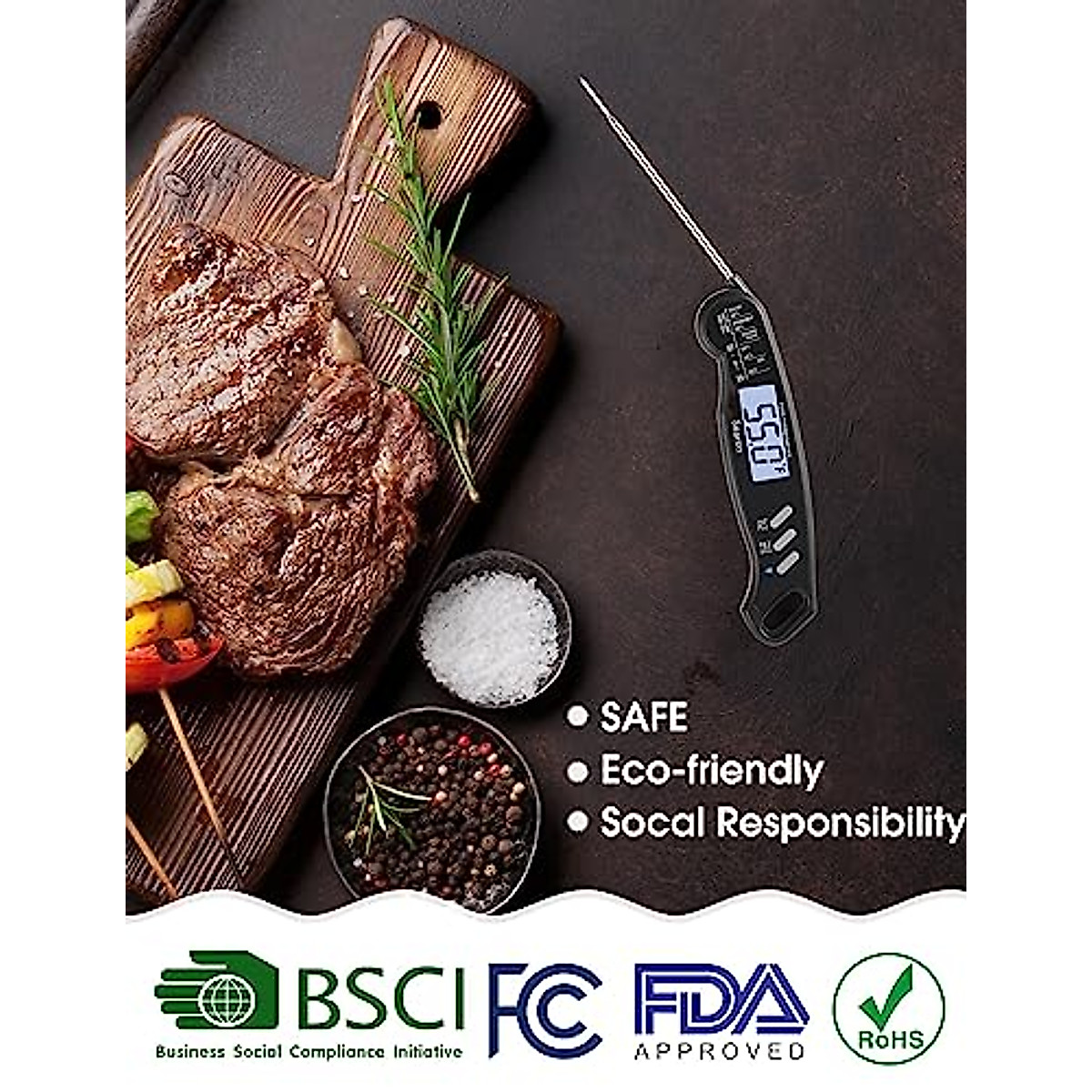 Searon Meat Thermometer,Digital Food Thermometer with Instant Read Out,Backlight and Waterproof,Kitchen Thermometer for BBQ Grilling, Smoker, Baking Turkey