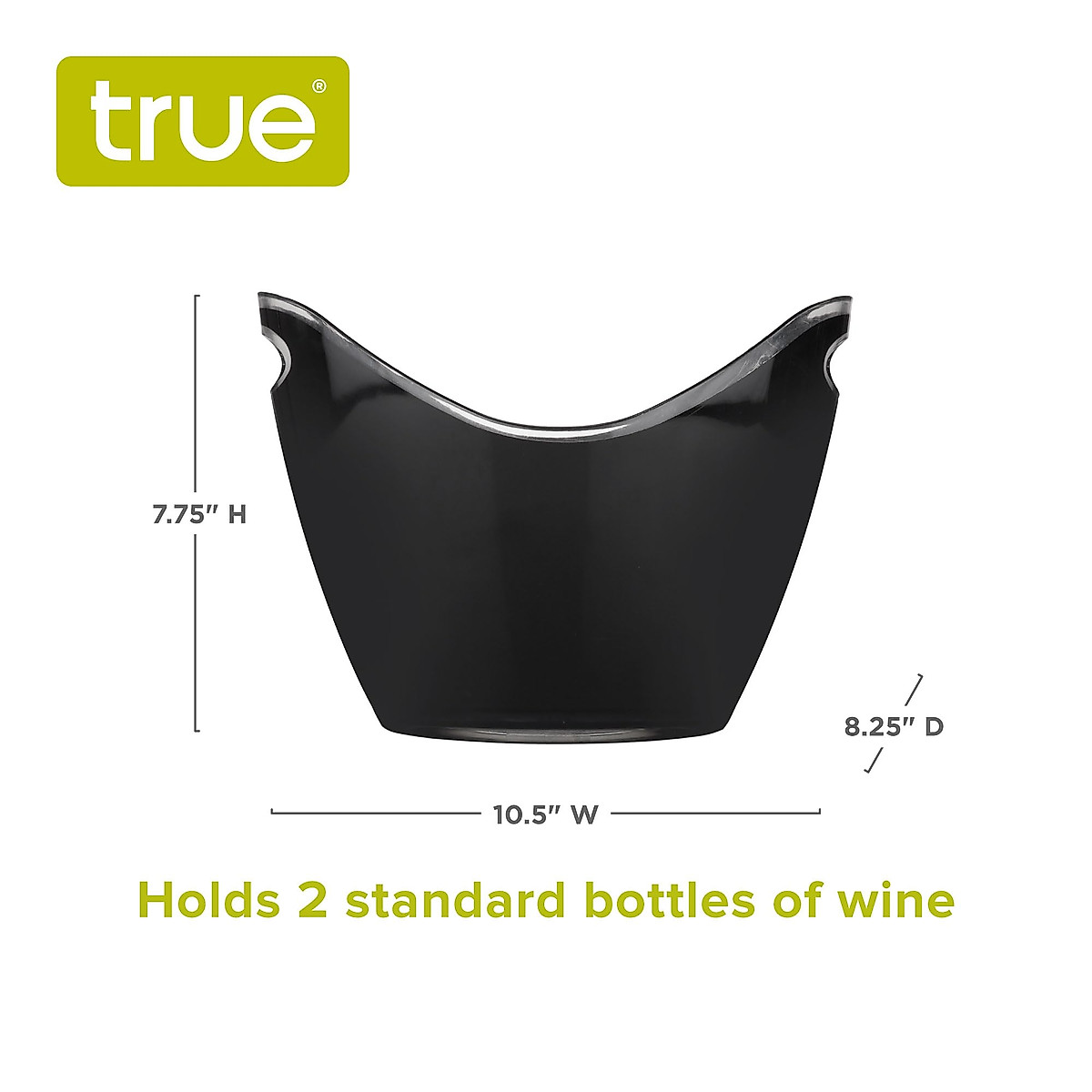 True Modern Wine & Champagne Bucket | Black Ice Beverage Tub - Indoor & Outdoor Drink Bucket for Parties - 2 Bottles Capacity Champagne & Wine Chiller Bucket - 10.5" x 8.25" x 7.75"