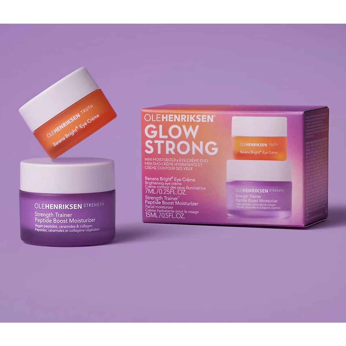 Olehenriksen Hunt for Hydration Mini Moisturizer & Eye Cream Duo Holiday Gift Set:: Banana Bright+ Eye Crème and Strength Trainer Peptide Boost Moisturizer