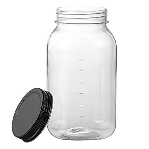 OMNISAFE 32 Ounce Clear Plastic Mason Jars With Screw On Lid, Reusable Empty Jars for Food Storage, Round BPA Free Containers for Sealing, Dry Food, Snacks, Candies, Breakage-proof, (Black - 12 Pack)