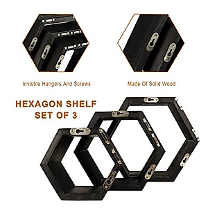 Hexagon Floating Shelves,Geometric Figure Wall Shelf for Living, Room,Kitchen,Bedroom, Bathroom, Wall Decoration Honeycomb Floating Shelf(Black)