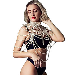 Pearl Body Chain Necklace for Women - Adjustable Size Fashion Handmade Pearl Body Chain for Party