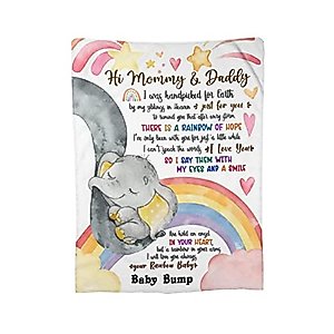 Personalized Hi Mommy & Daddy Elephant & Rainbow Blanket Gift for First Time Mommy First Time Dad