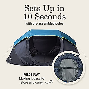 Coleman Pop-Up Camping Tent with Dark Room Technology, 2/4 Person Tent Sets Up in 10 Seconds & Blocks 90% of Sunlight, Includes Pre-Assembled Poles, Adjustable Rainfly, & Taped Floor Seams