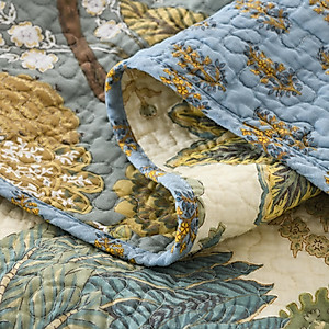 NEWLAKE Bohemian Floral Pattern Bedspread Quilt Set with Real Stitched Embroidery,Queen Size