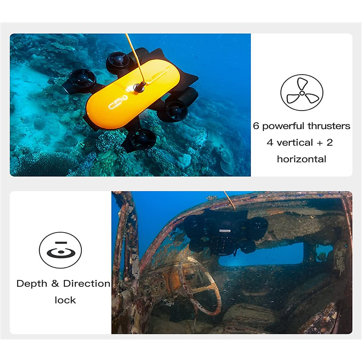 Geneinno T1 Underwater Drone Camera 4K UHD ROV, for Real-Time Viewing, Streaming & Recording, Underwater Inspection and Exploration, Yachting, Education (492FT Tether) (150m)