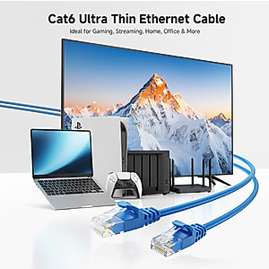 Cable Matters 10Gbps 5-Pack Snagless Short Cat 6 Ethernet Cable - 3ft, Slim Profile Cat 6 Cable, Cat6 Cord, Thin Ethernet Cord, Blue