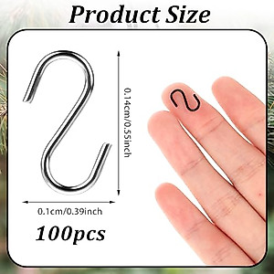 JJUNW 100 Pcs Small S Hooks for Hanging, 1/2 Inch Mini S Hook for Hanging Crafts, Mini S Shaped Hooks for DIY Crafts Hanging Jewelry Key Chain Connectors(Silver)