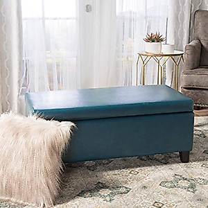 Christopher Knight Home Breanna Leather Storage Ottoman, Teal