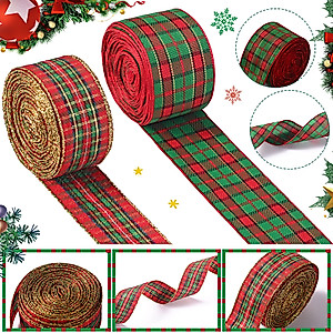 Tatuo 5 Rolls 30 Yards Christmas Red Plaid Ribbon Gingham Check Wired Edge Wrapping Ribbon Tartan Decor for Christmas DIY Crafts Present Wrapping Gift Home Decorations Bows(1 Inch Wide)