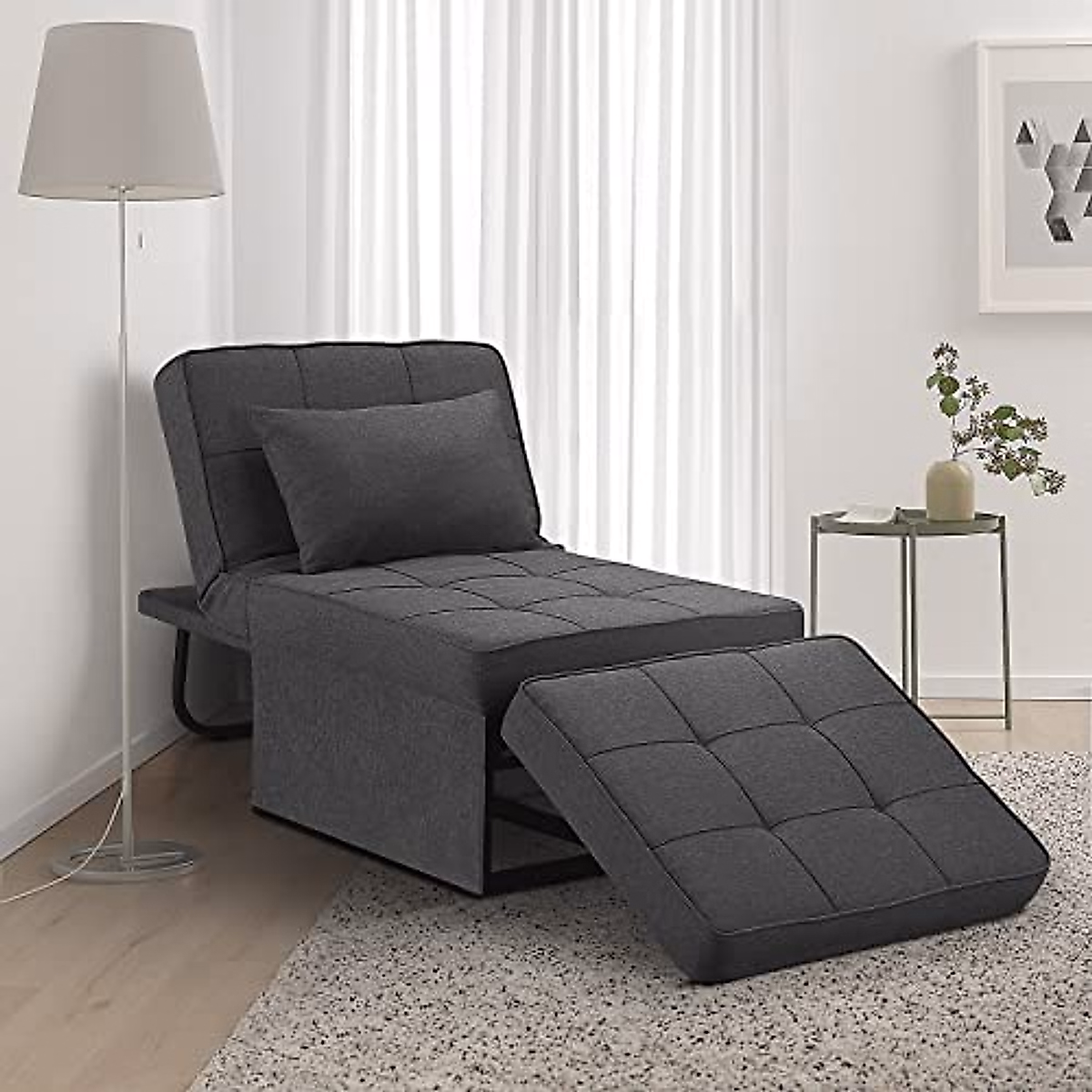 Saemoza Sleeper Sofa Bed, 4 in 1 Multi Function Single Folding Ottoman Bed, Modern Sleeper Convertible Chair Adjustable Backrest Small Couch Bed for Living Room/Small Apartment, Deep Grey